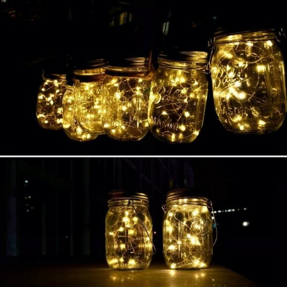 Accents | 8 Pack Solar Mason Jar Lid String Lightswarm White Waterproof ...